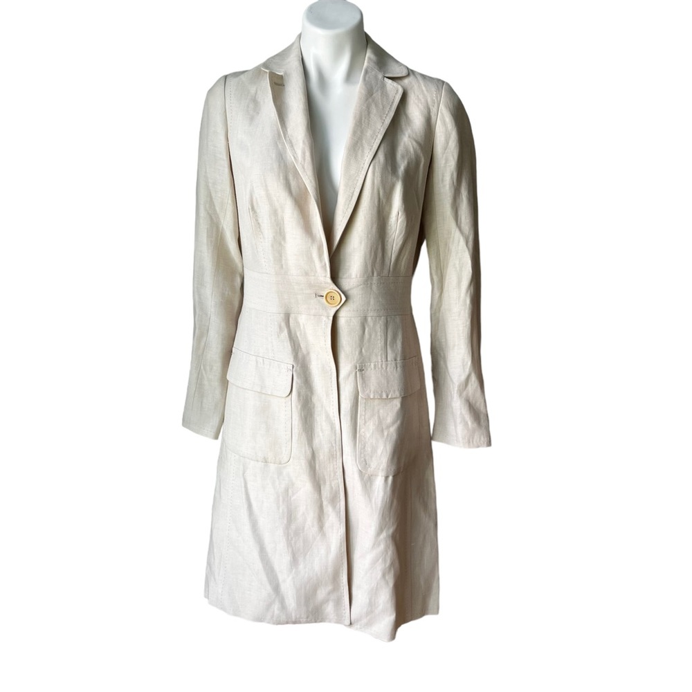 Max Studio Single Button Linen Blend Trench Coat, Sz 6 - Gem